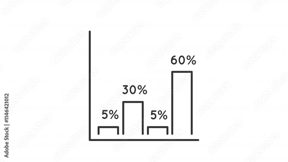 Animated vertical histogram icon. Bouncing bar chart with percent line ...
