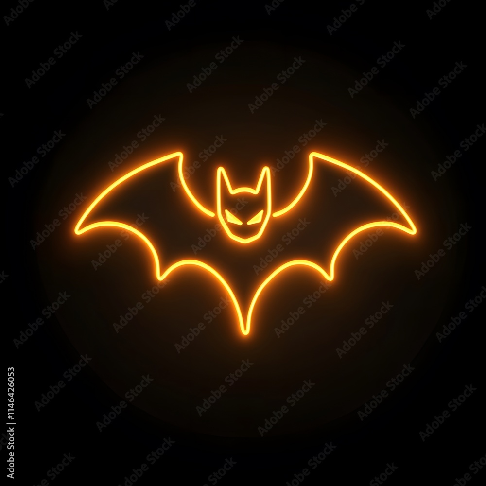 Bright orange neon bat outline with a striking silhouette and glowing ...