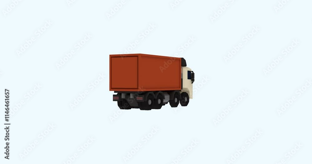 3D animation of a low-poly container truck with stylized cartoon-like ...