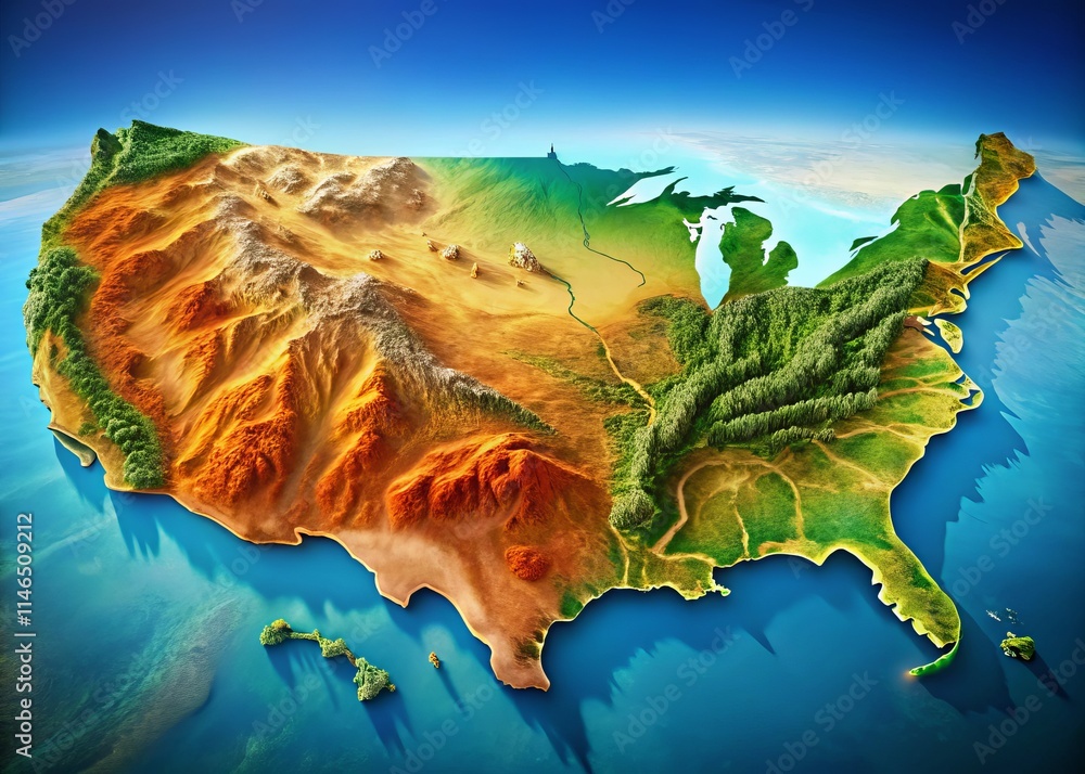 3D Rendered USA Elevation Map - Eye-Level View - High Resolution ...