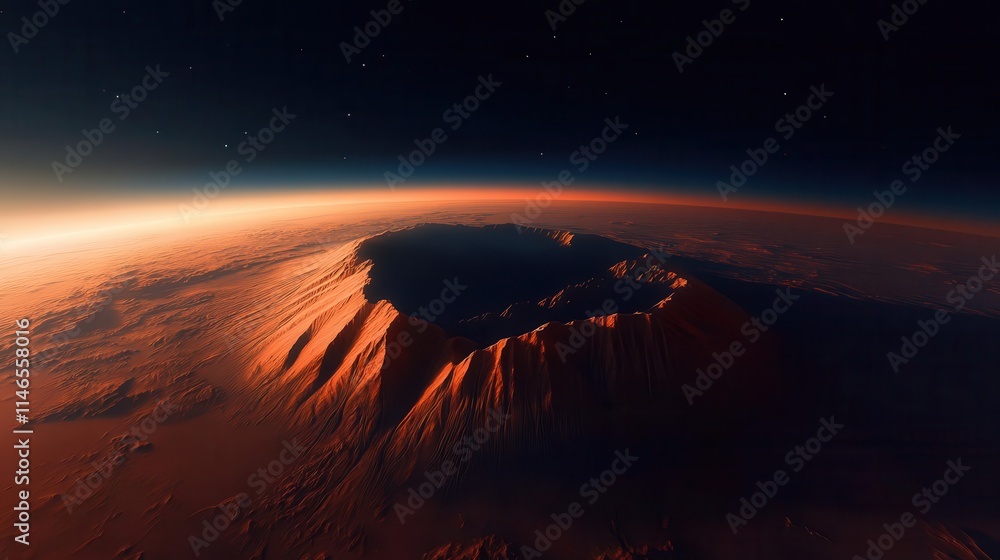 the rugged surface of mars marked by red sands, with the imposing ...