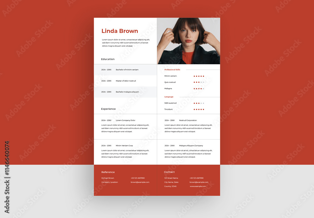 Modern Red Resume Layout With Big Profile Photo Stock Template | Adobe ...