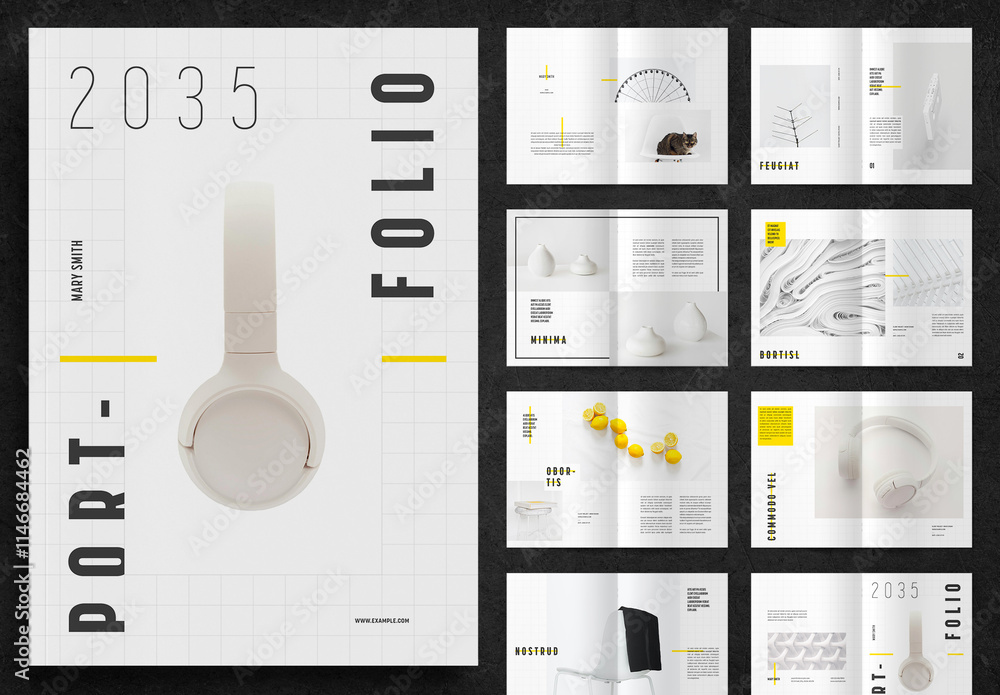 Portfolio Layout with Yellow Accents Stock Template | Adobe Stock