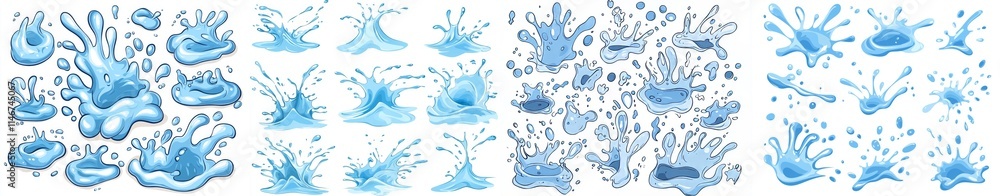 Cartoon water jets. Waterfalls or fountains with cascading streams, 2D ...