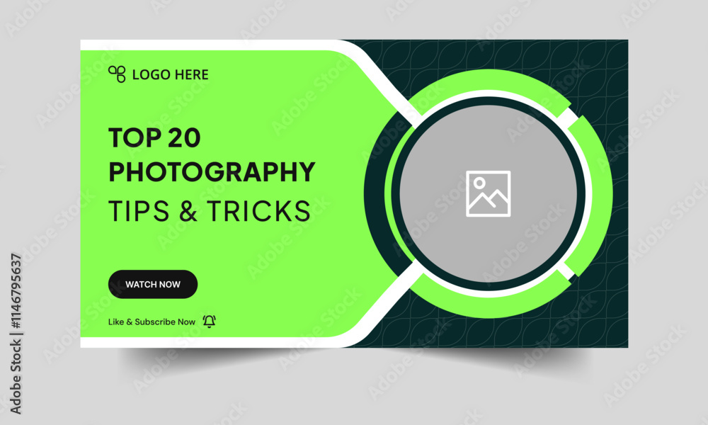 Everyday photography techniques video cover banner design, editable ...