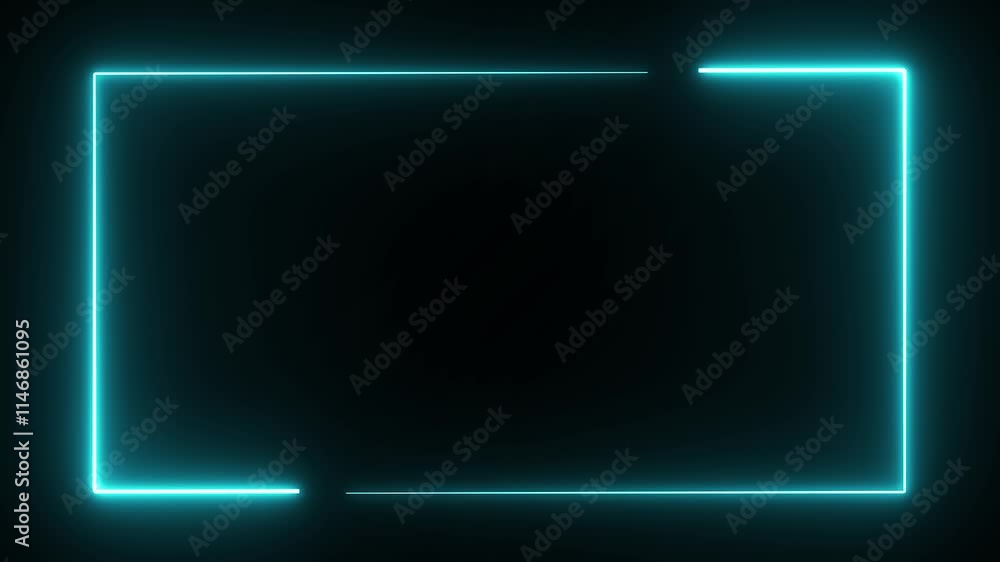 neon border frame, blue glowing border, rectangle, square, frame, black ...