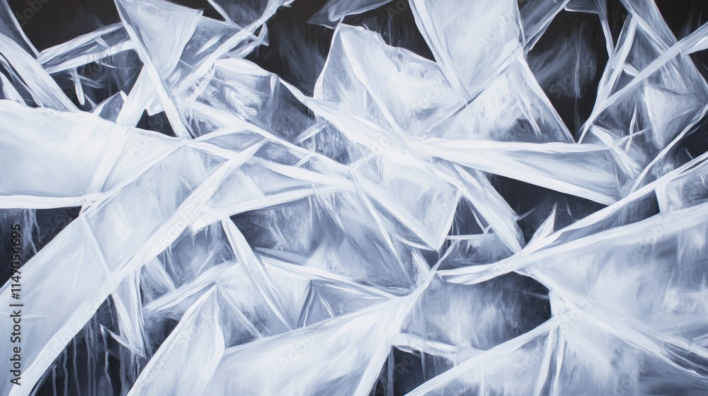 Angular shards of icy blue and frosted white crystals forming intricate ...