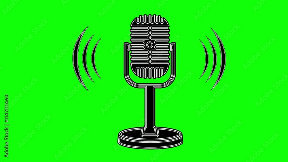 microphone with soundwave animation. echo microphone motion on green ...