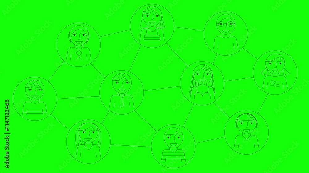 Animated black linear symbol of people connect among themselves ...