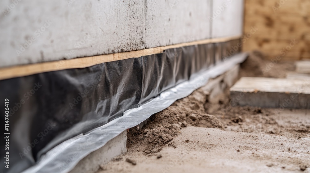Poster Waterproofing membrane installed on a concrete foundation wall ...