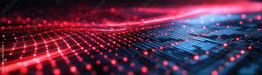 Digital network visualized as a glowing 3D grid, disrupted by dynamic ...