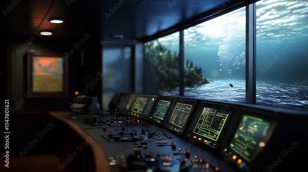 Underwater Control Room: A Glimpse into the Depths. A futuristic ...