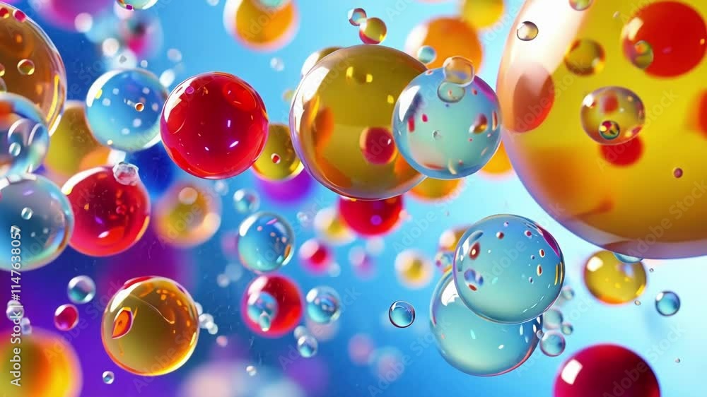 Abstract colorful bubbles of different sizes are floating in the air, symbolizing data points in ...