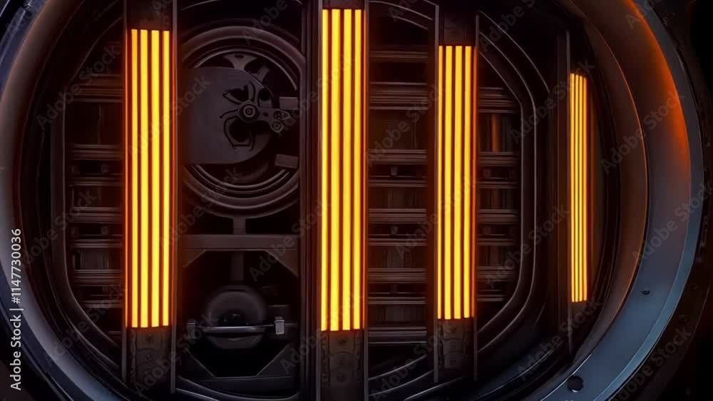 "A high-tech vault door embedded in a futuristic underground bunker ...