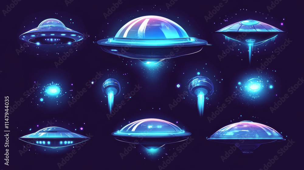 Flying ufo saucer animation sprite sheet effect. Alien spaceship ...