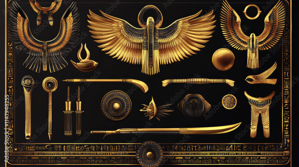 Ilustração do Stock: Ancient Egypt ui game gold frame vector symbol ...