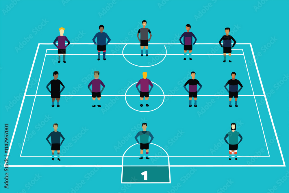 Create a detailed diagram illustrating the 11 standard player positions ...