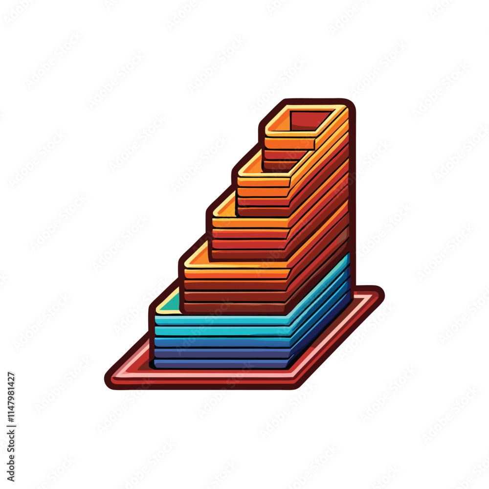 Create a vibrant vector art illustration of a stacked area chart ...