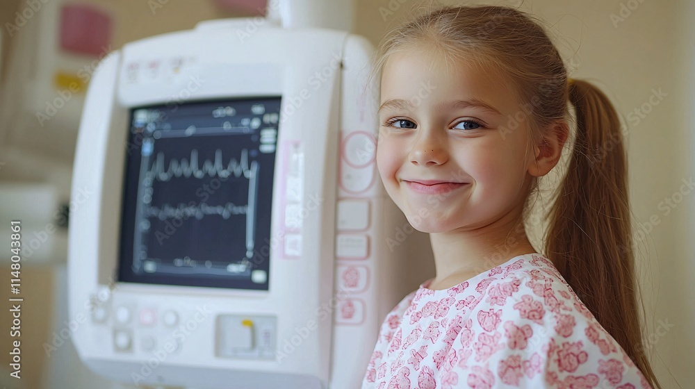 Child receiving a non-invasive diagnostic test in a pediatric ...
