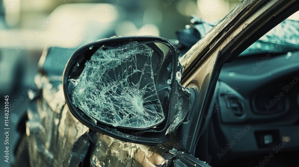 Shattered Car Mirror Accident Damage, Broken Glass, Vehicle Wreckage ...