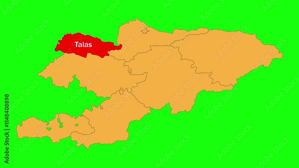 Talas map animated video. The location is highlighted on the Kyrgyzstan ...