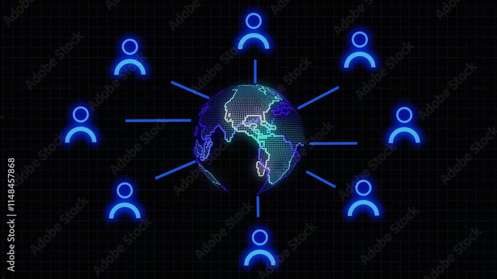 Digital teamwork plan on world map animation black background. Stock ...
