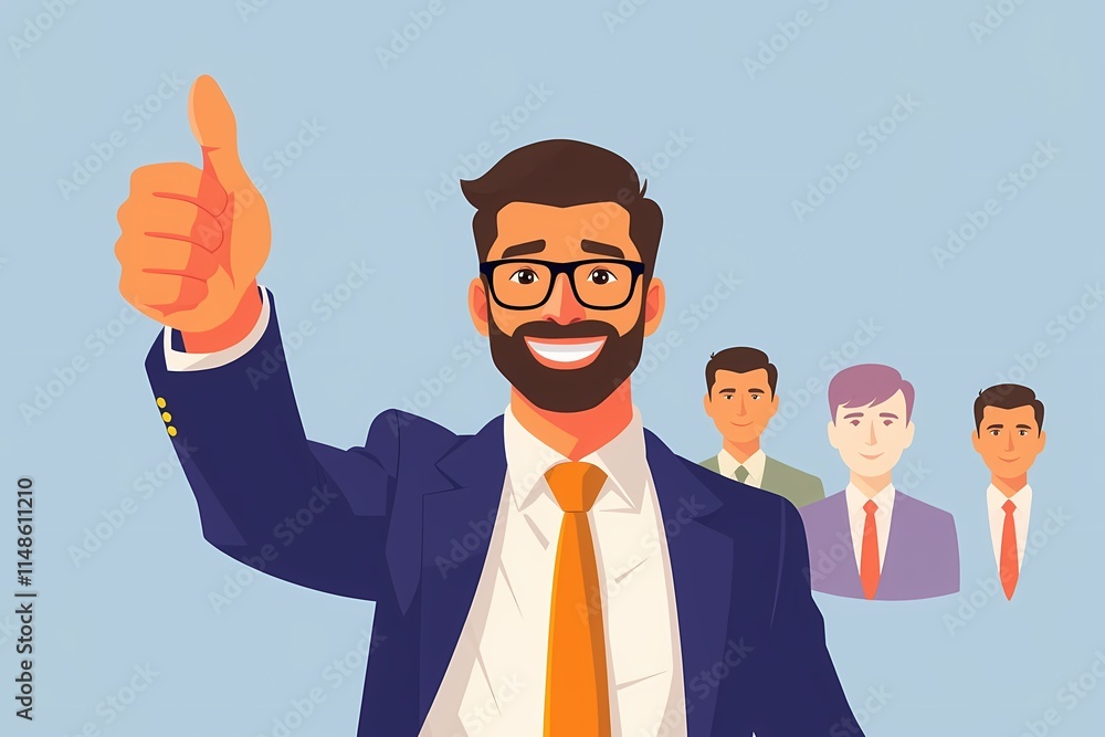 Successful Leadership: A charismatic businessman gives a thumbs-up ...