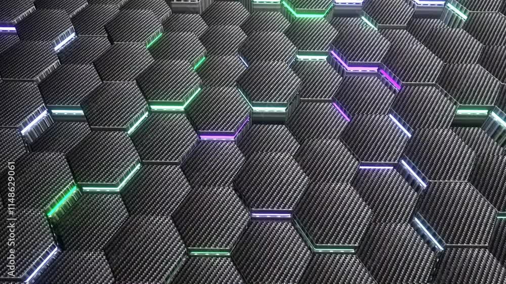 13 seconds 4K seamless looping video of carbon fiber hexagon tiles ...