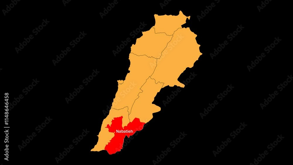 Nabatieh map animated video. The location is highlighted on the Lebanon ...