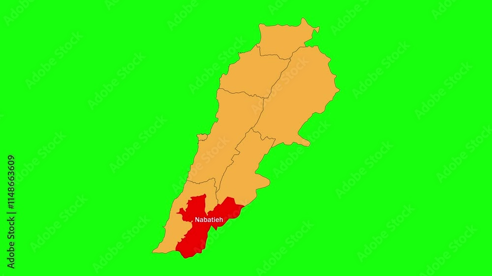 Nabatieh map animated video. The location is highlighted on the Lebanon ...