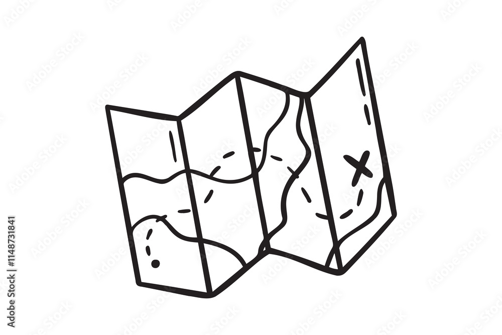 paper map for traveling for camping, hiking, tourism doodle hand drawn ...