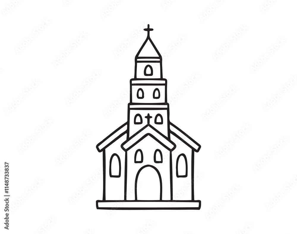 Christian building church catholic doodle hand drawn icon. Outline ...