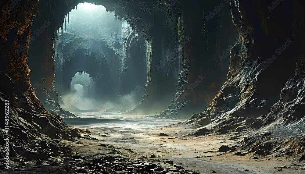 Creepy space base with giant arches. Unusual shapes of buildings on ...