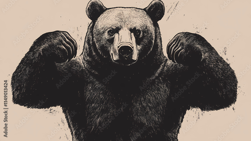 Poster Muscular bear flexing arms symbolizing strength of bearish ...