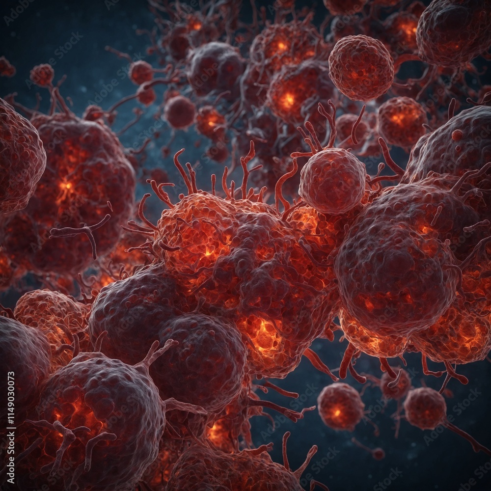"A scientific 3D rendering of leukemia cells clustering in a blood ...