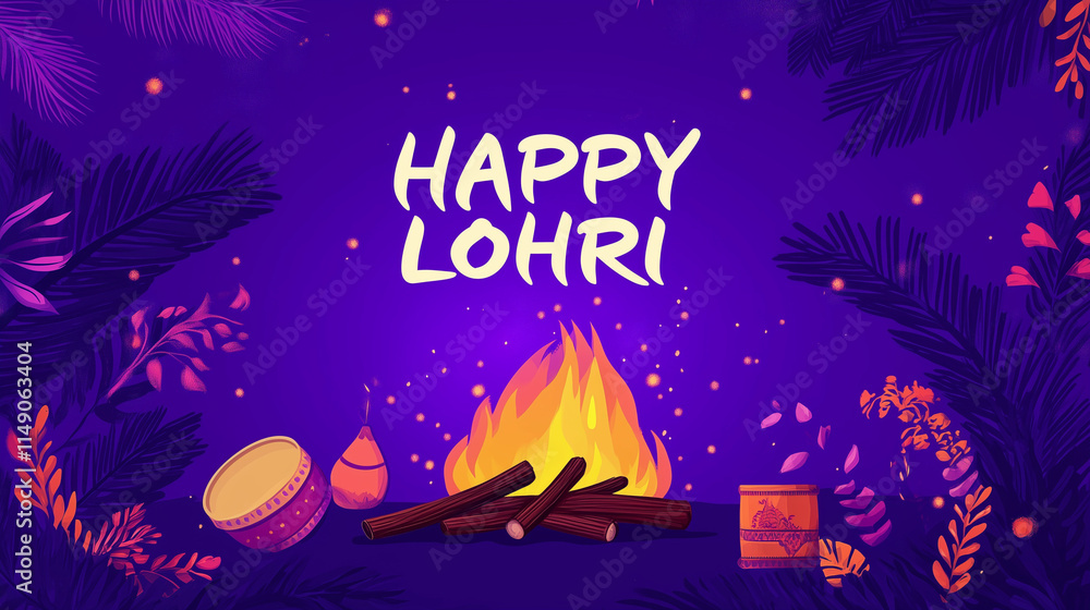 Lohri, Makarsakranti, Indian Festival with text HAPPY LOHRI. Featuring ...