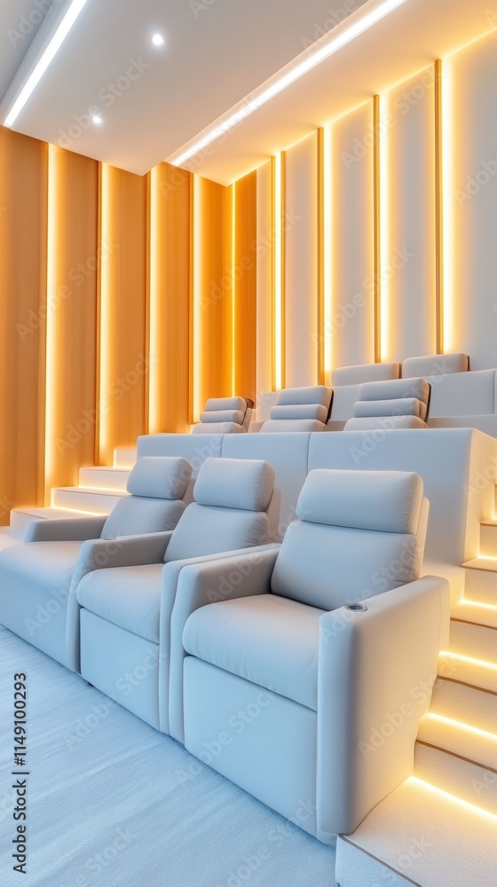 Photo & Art Print Home theater with tiered seating and immersive LED ...