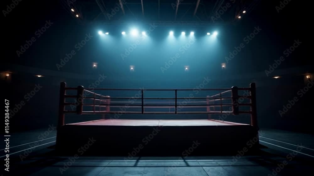 Dark boxing ring in empty arena set for intense sports competition ...