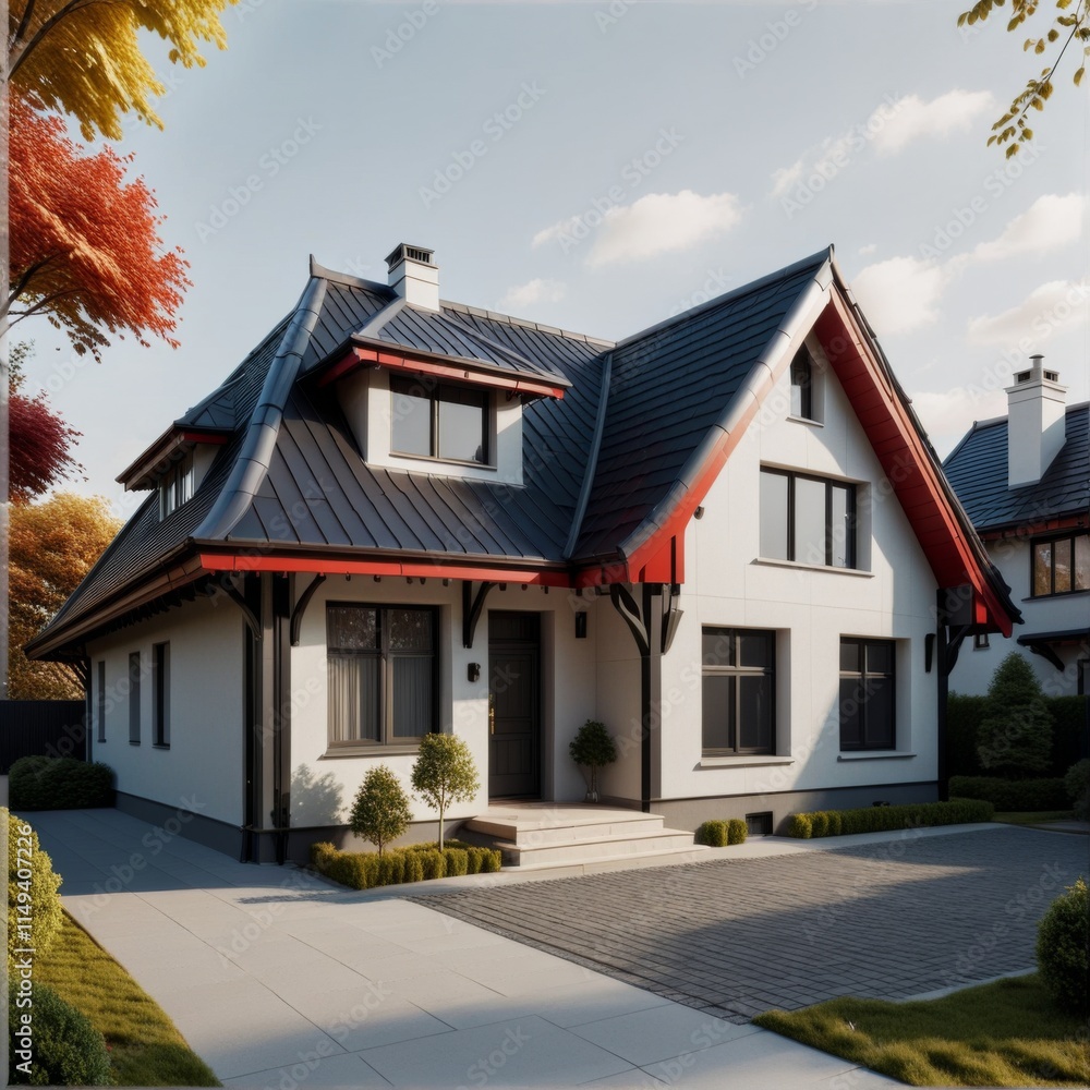 White family house with black Streamline moderne craftsman home ...