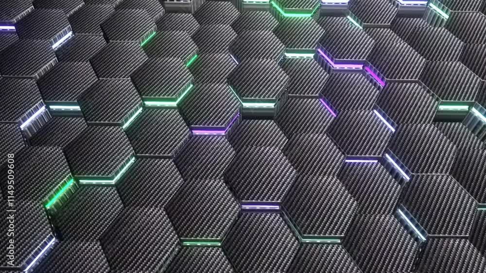 10 seconds 8K video animation carbon fiber hexagon hexagonal tiles ...