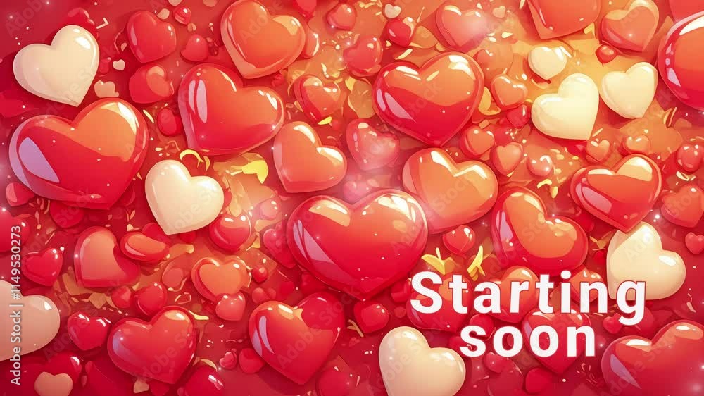 Heart shapes radiate warmth as the countdown starts. starting soon ...