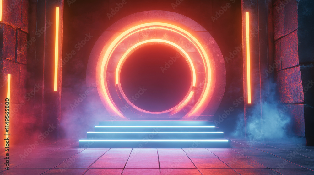 Magic neon glow portal for game ui design. Realistic vector circle ...