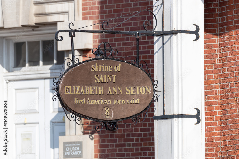 Poster Sign marking the shrine of saint Elizabeth Ann Seaton on church ...