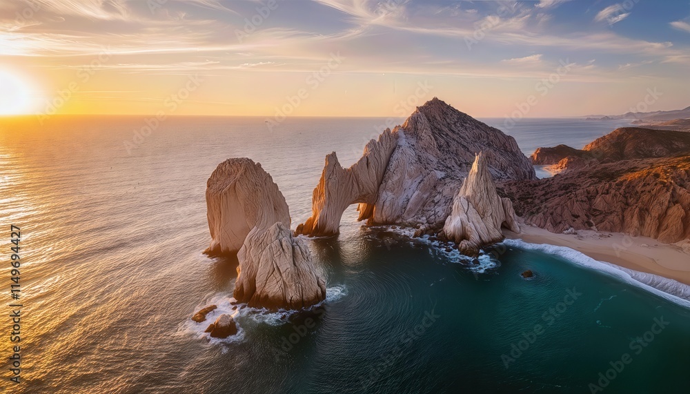 Aerial View of Lands End and the Iconic Arch at Cabo San Lucas, Baja ...