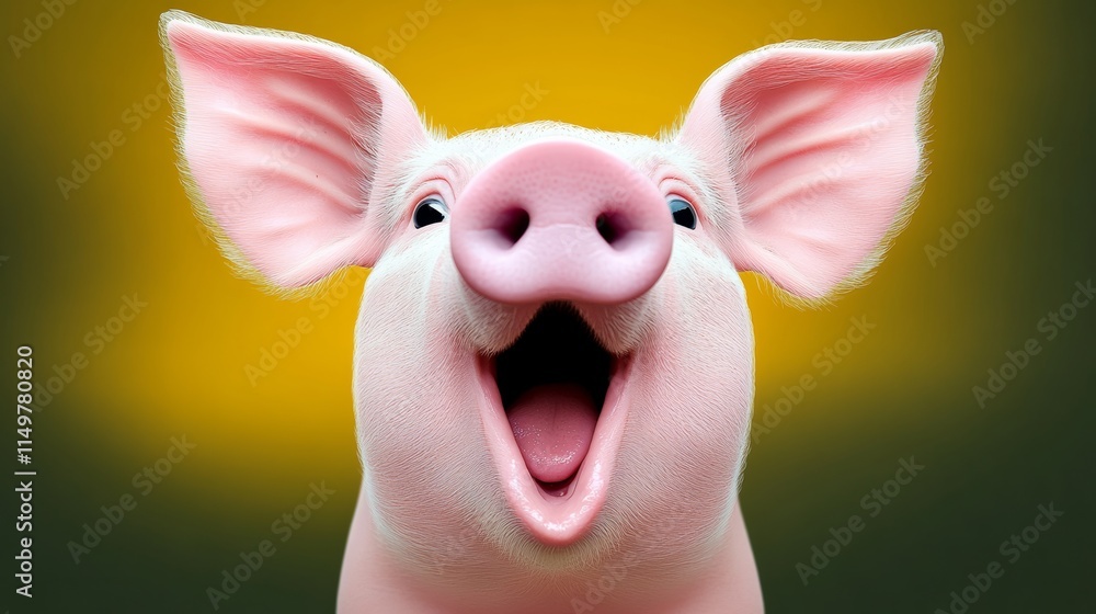 Cartoon pig with its mouth open and eyes wide open Stock Photo | Adobe ...