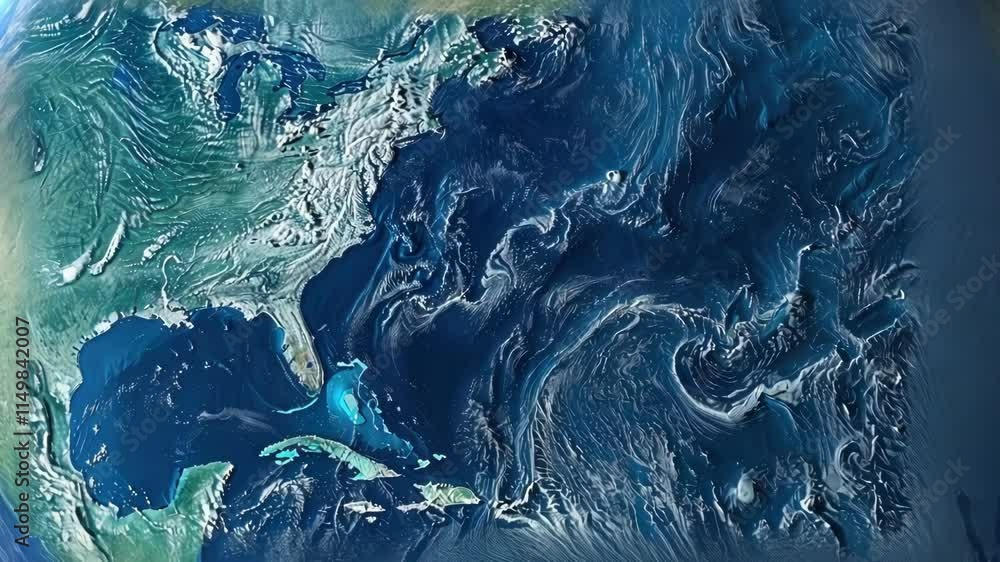 North america and the gulf stream are visible in a detailed satellite ...