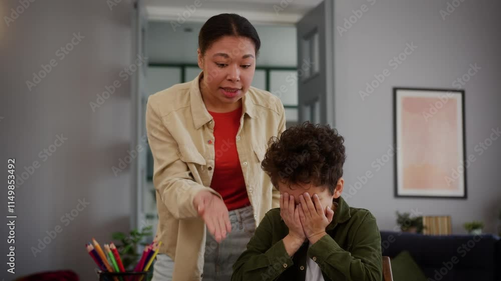 African American family trouble quarrel at home crying upset stressed ...