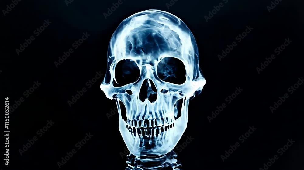 X ray scan of a human head spinning. Rotation of a skull X-ray ...