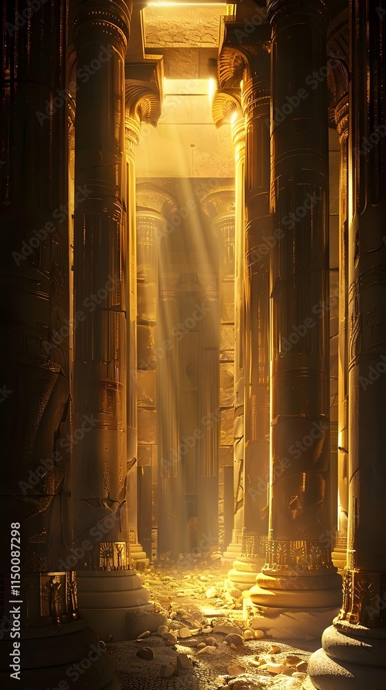 golden light illuminates ancient pillars, representing strength and ...