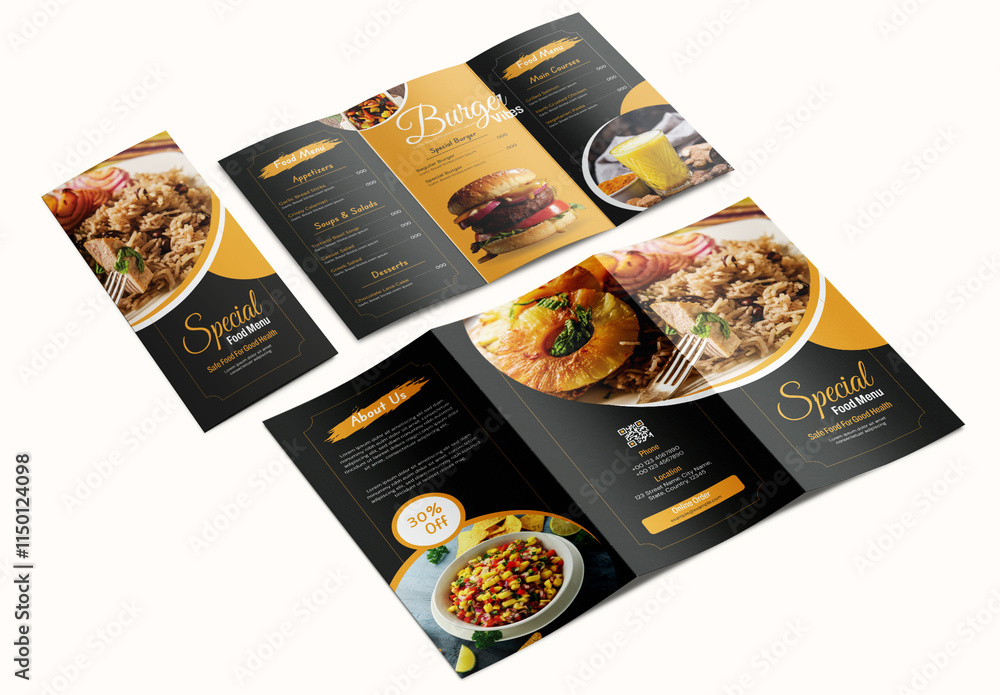 Trifold Food Menu Brochure Layout Stock Template | Adobe Stock